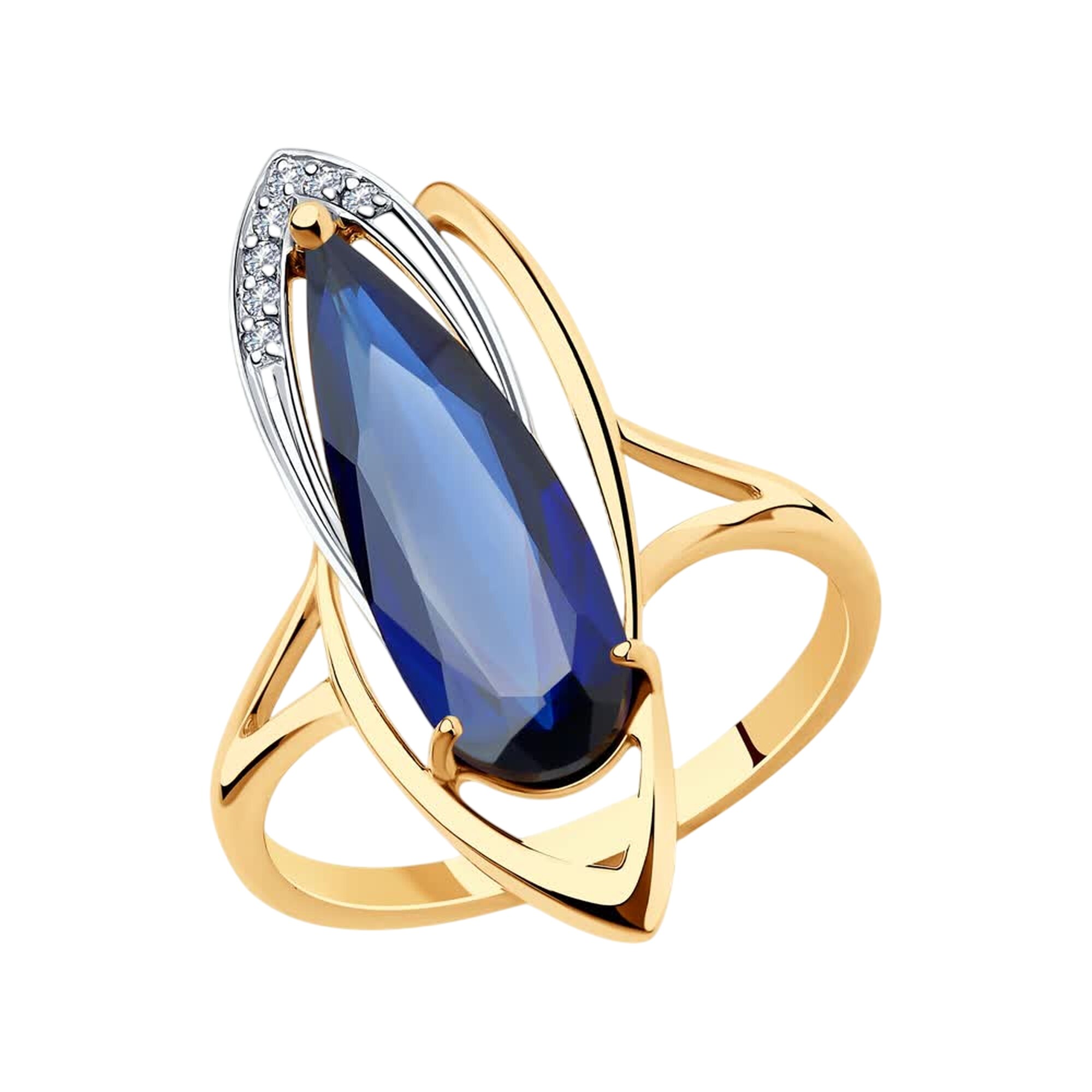 Кольцо, красное золото, 585 проба, фианит, корунд