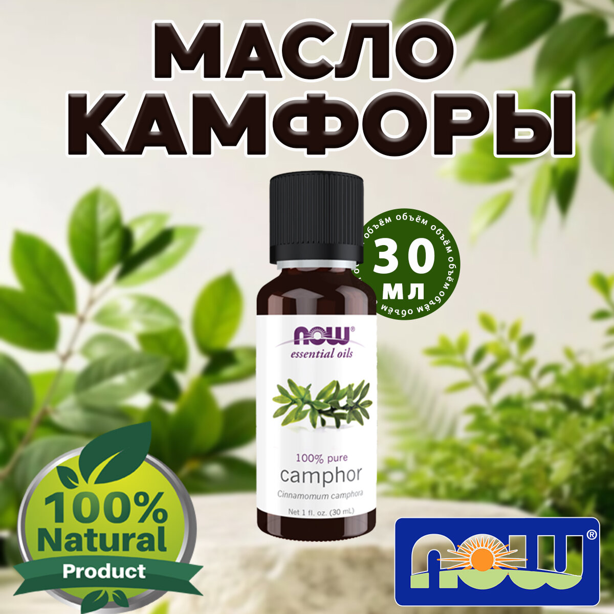 NOW Камфорное масло, Camphor Oil, Эфирное масло камфоры 30 мл