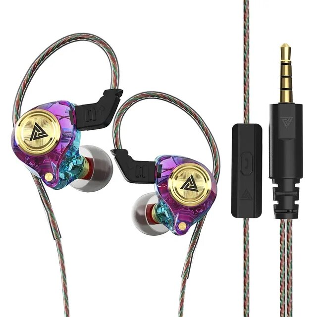 Проводные наушники QKZ AK3 с микрофоном, функцией мониторинга звука HiFi, регулировкой басов и шумоподавлением, подходят для занятий спортом и игр.