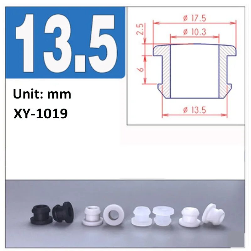 Черная силиконовая втулка для проводов 4,5-50,6 мм 10Pcs(Black), A-13.5mm(E 10.5mm)