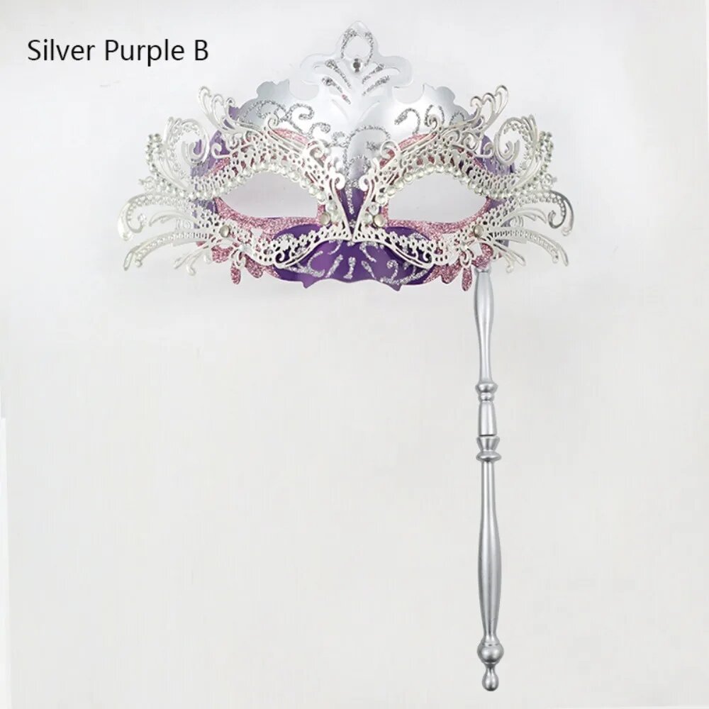 Маска венецианская Silver Purple B с палочкой