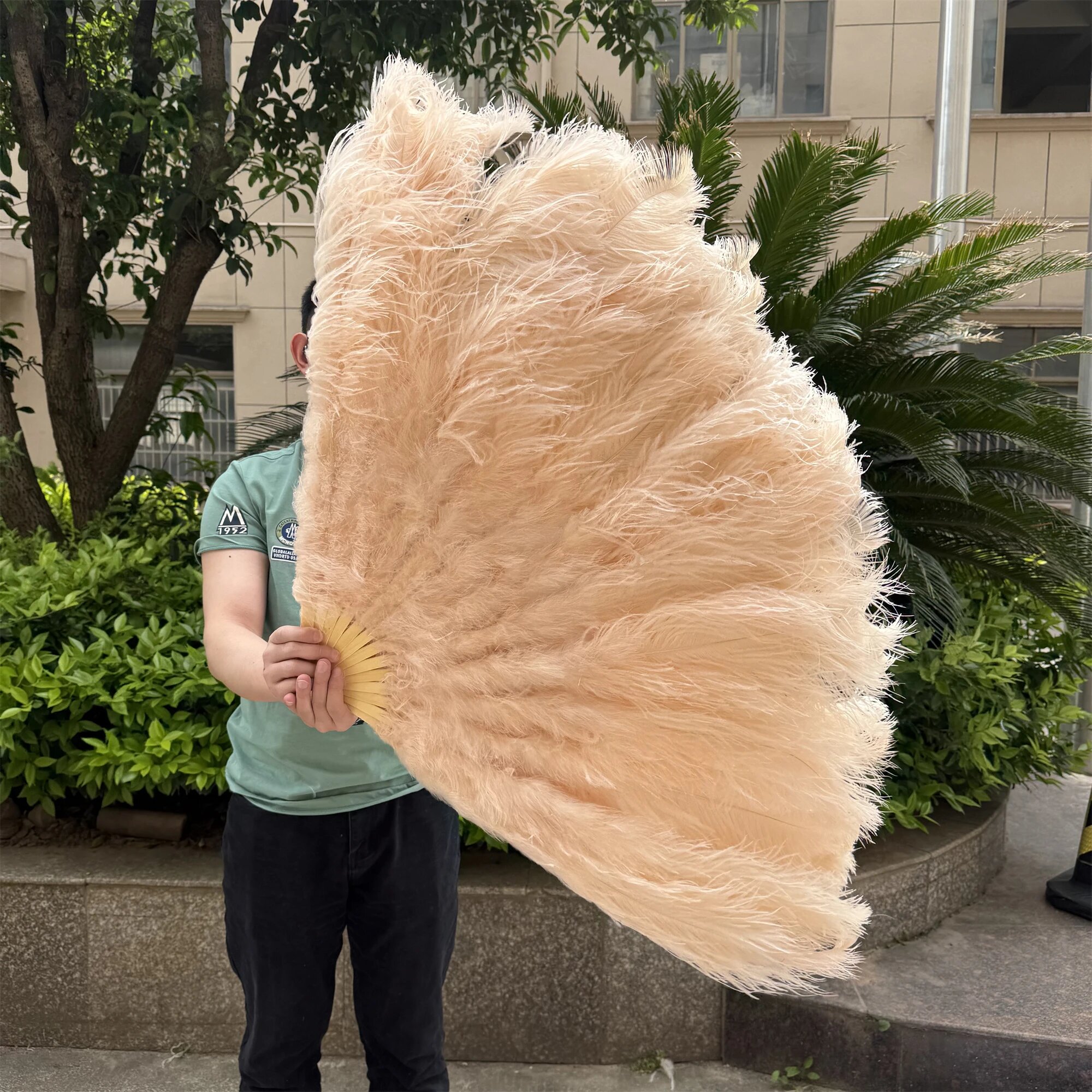 Складные розовые веера из страусиных перьев champagne, 100CM 1PCS Right