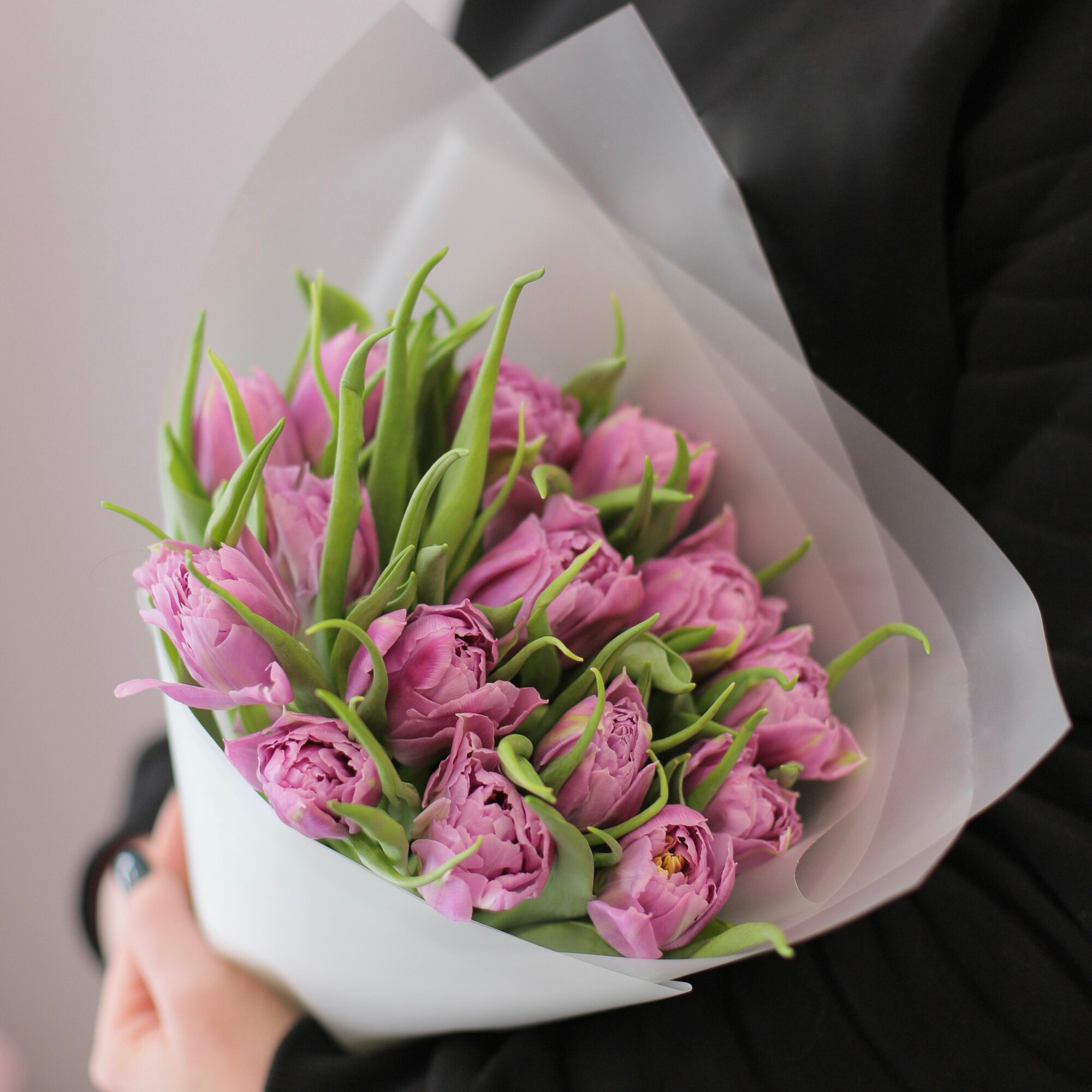 Пионовидные тюльпаны 15 шт. Живые цветы. Букет из живых тюльпанов на 8 марта день рождения