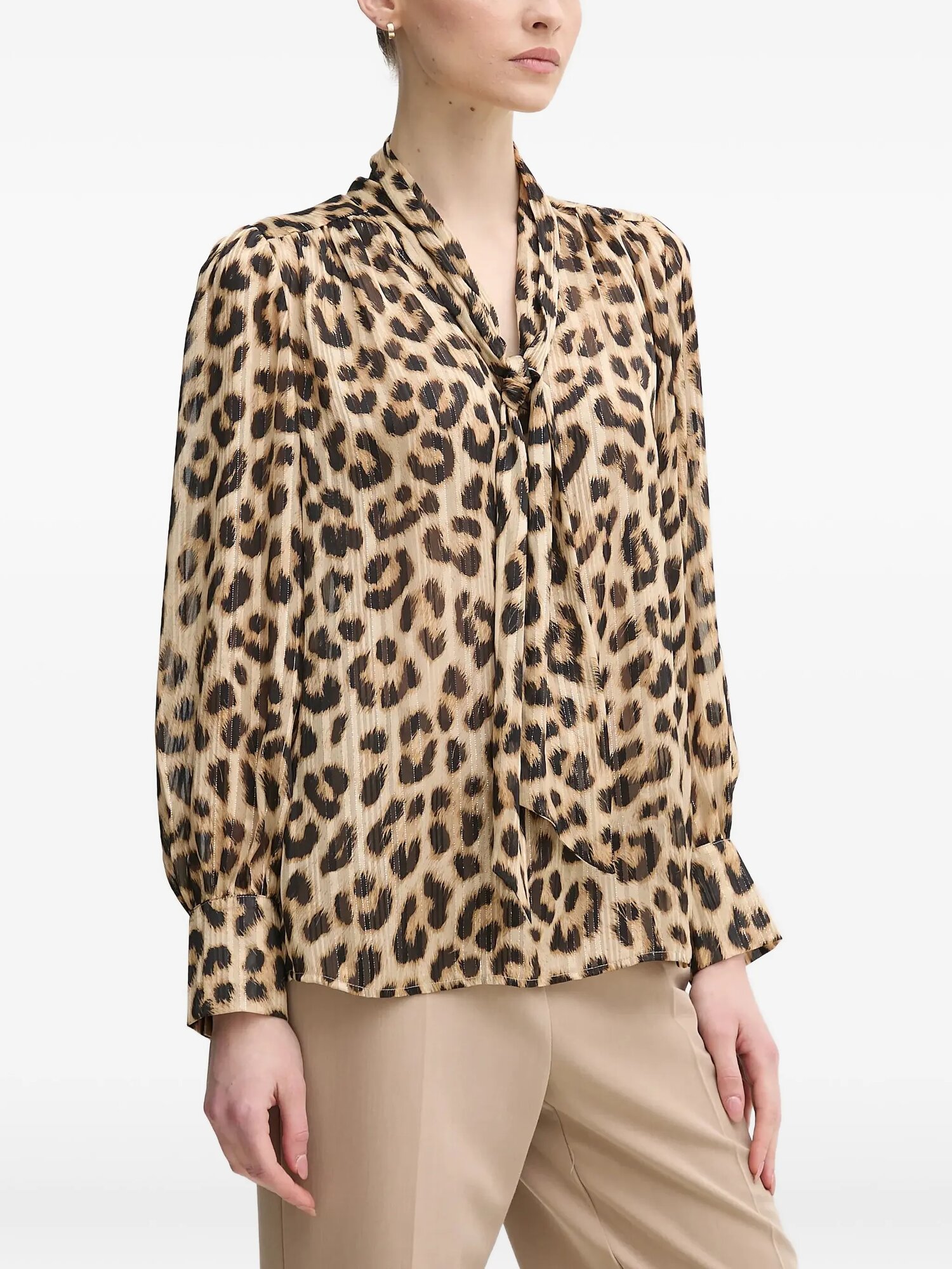 Блуза Oui Leopard print tie blouse, размер 40, разноцветный — фото 1