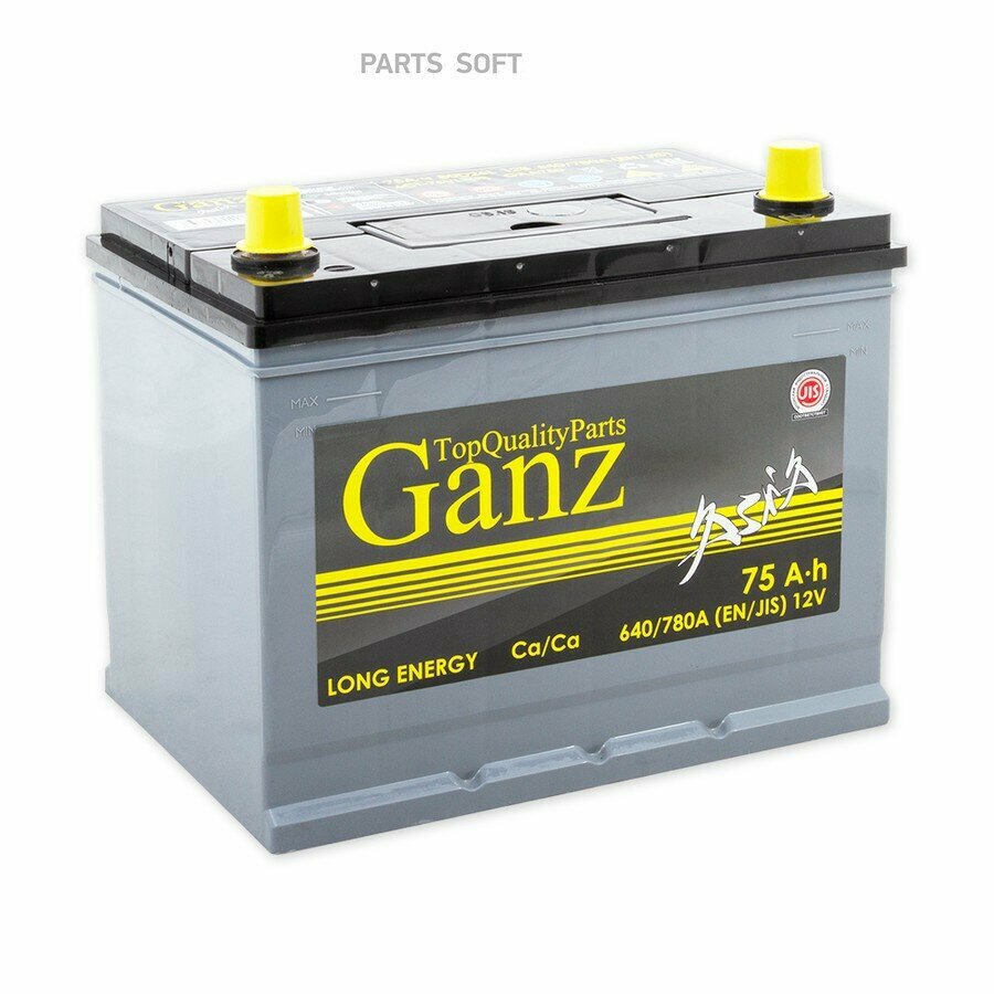 Аккумулятор GANZ ASIA 75 А/ч обратная R+ 260x175x225 EN640 А от официального дистрибьютора, GANZ, артикул GAA750