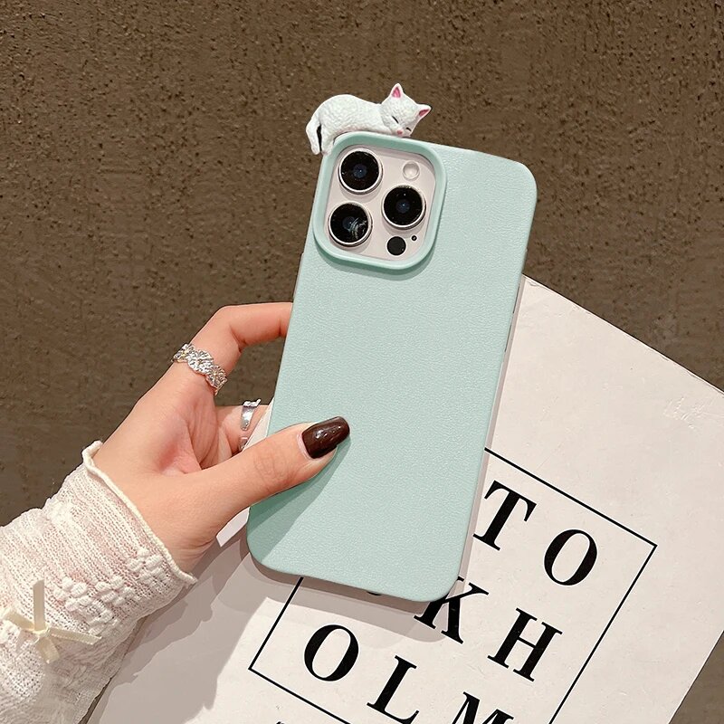 Милый чехол для телефона с 3D мультяшным лежачим котом для iPhone 17 Air 16 Pro айфон 14, Green SP64