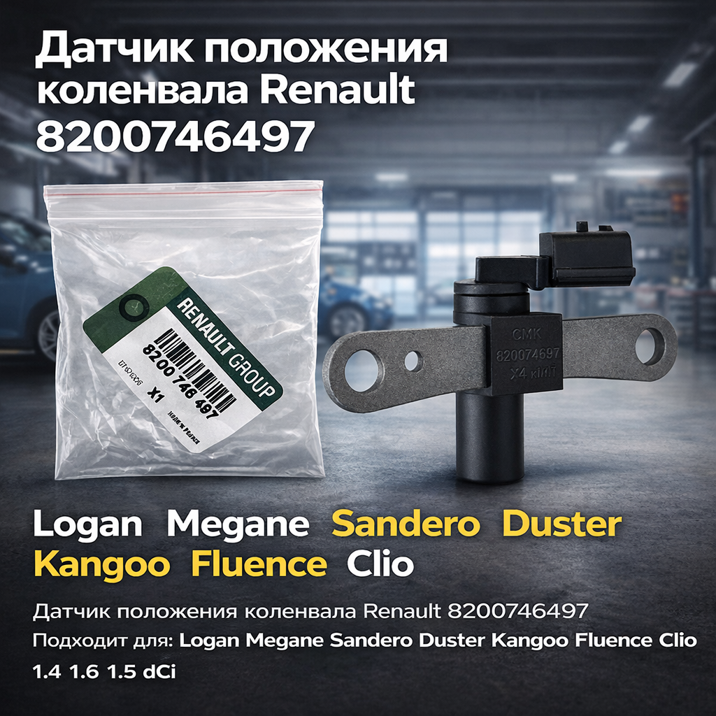 Датчик положения коленвала Renault 8200746497 Подходит для: Logan Megane Sandero Duster Kangoo Fluence Clio 1.4 1.6 1.5