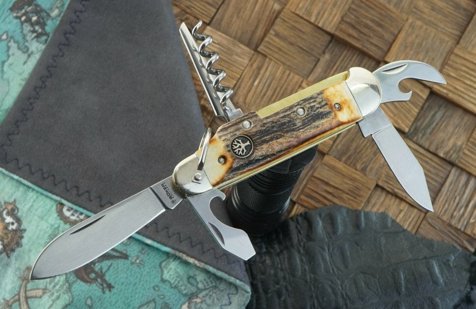 Многопредметный складной нож Boker Camp Knife Stag, сталь 4034