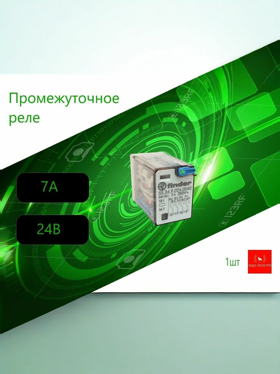 55.34.9.024.0040 553490240040 Промежуточное реле; 4 перекидных контакта 7А ( 24В DC)Finder