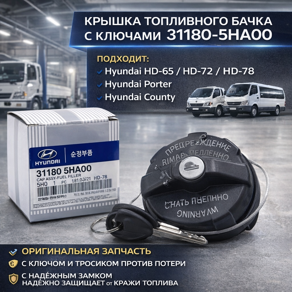 Крышка топливного бака с ключами 31180-5HA00 Подходит: Hyundai HD-65/72/78, Porter, County