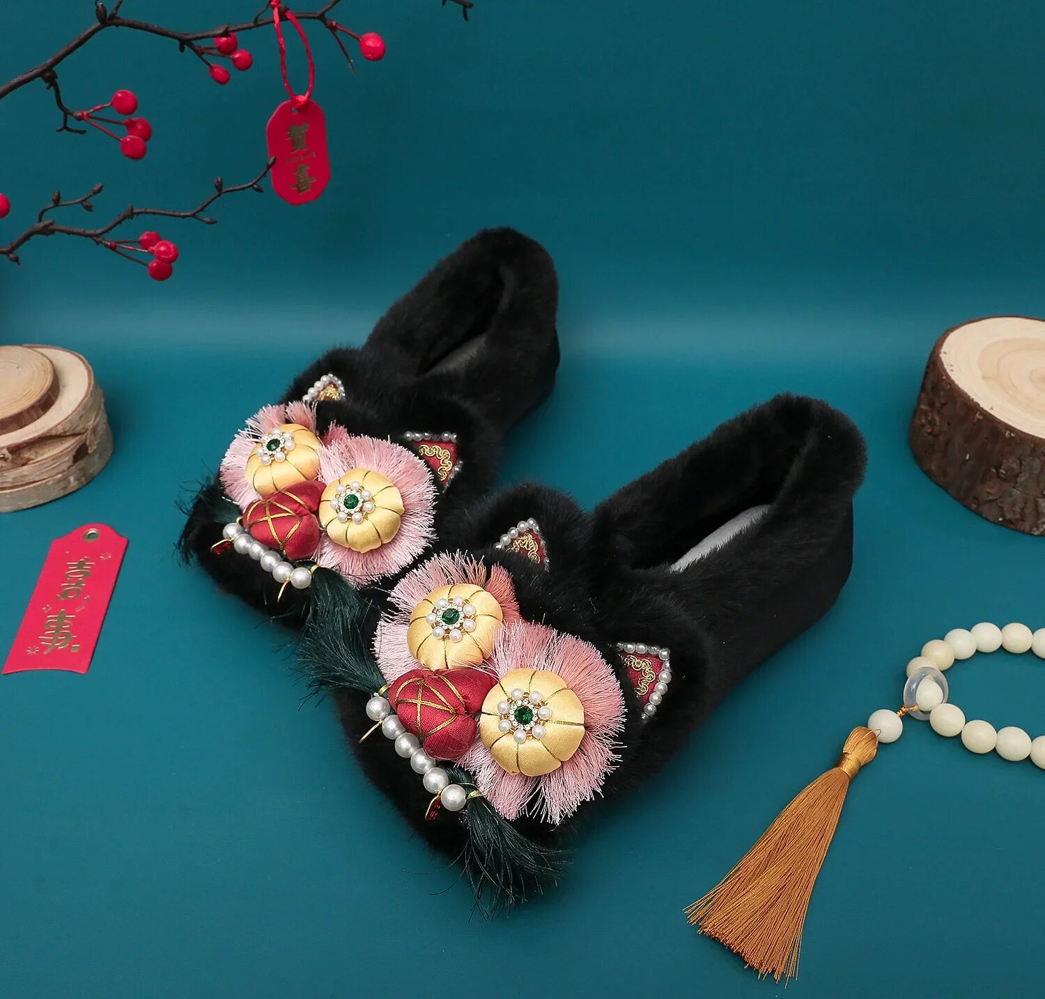 Модная тканевая обувь в этническом стиле, женские туфли Zapatos, 40, 3-317-56Fur blackred