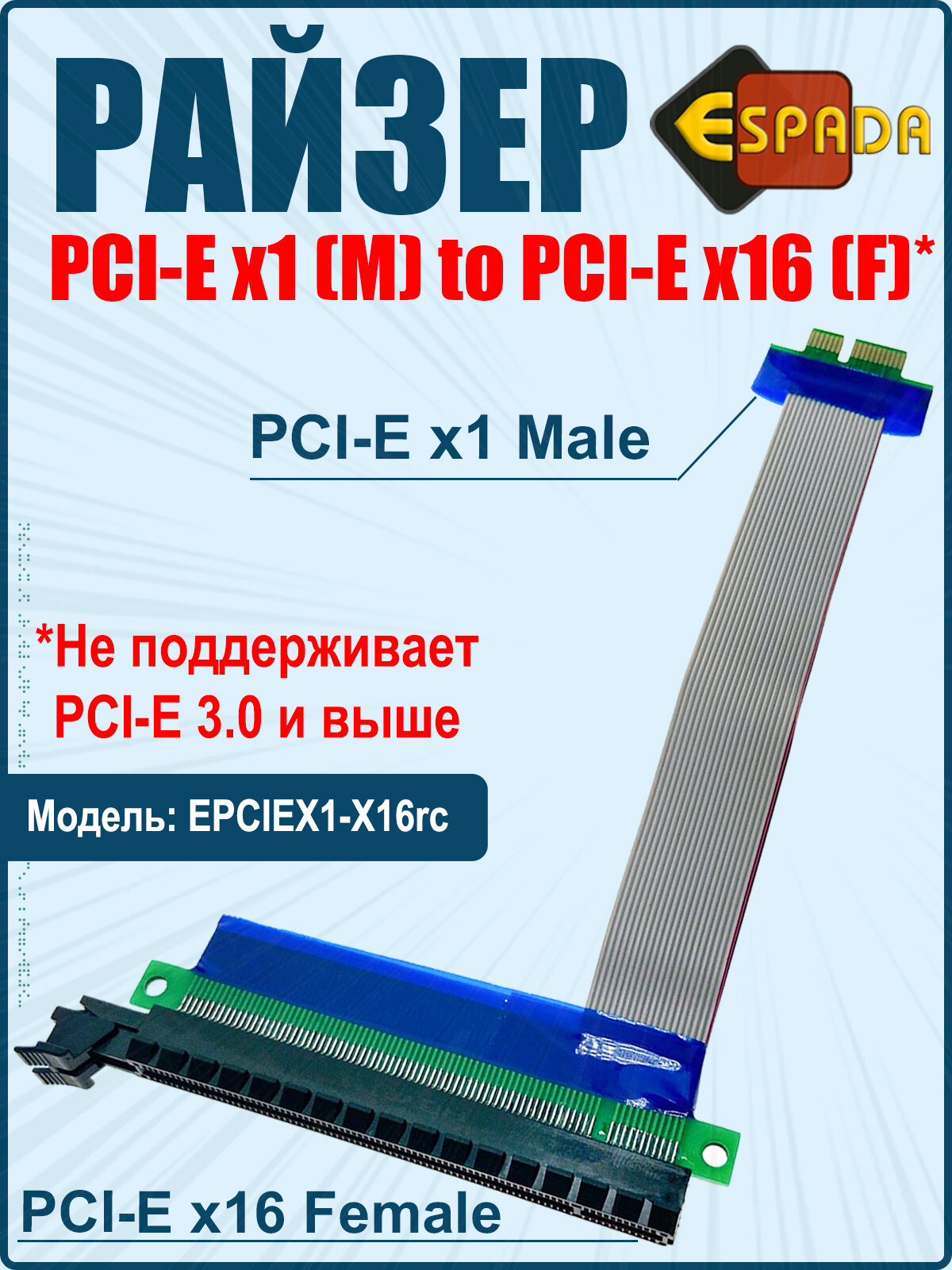 Кабель PCI-E x1 (Male) to PCI-E x16 (Female), модель EPCIEX1-X16rc
