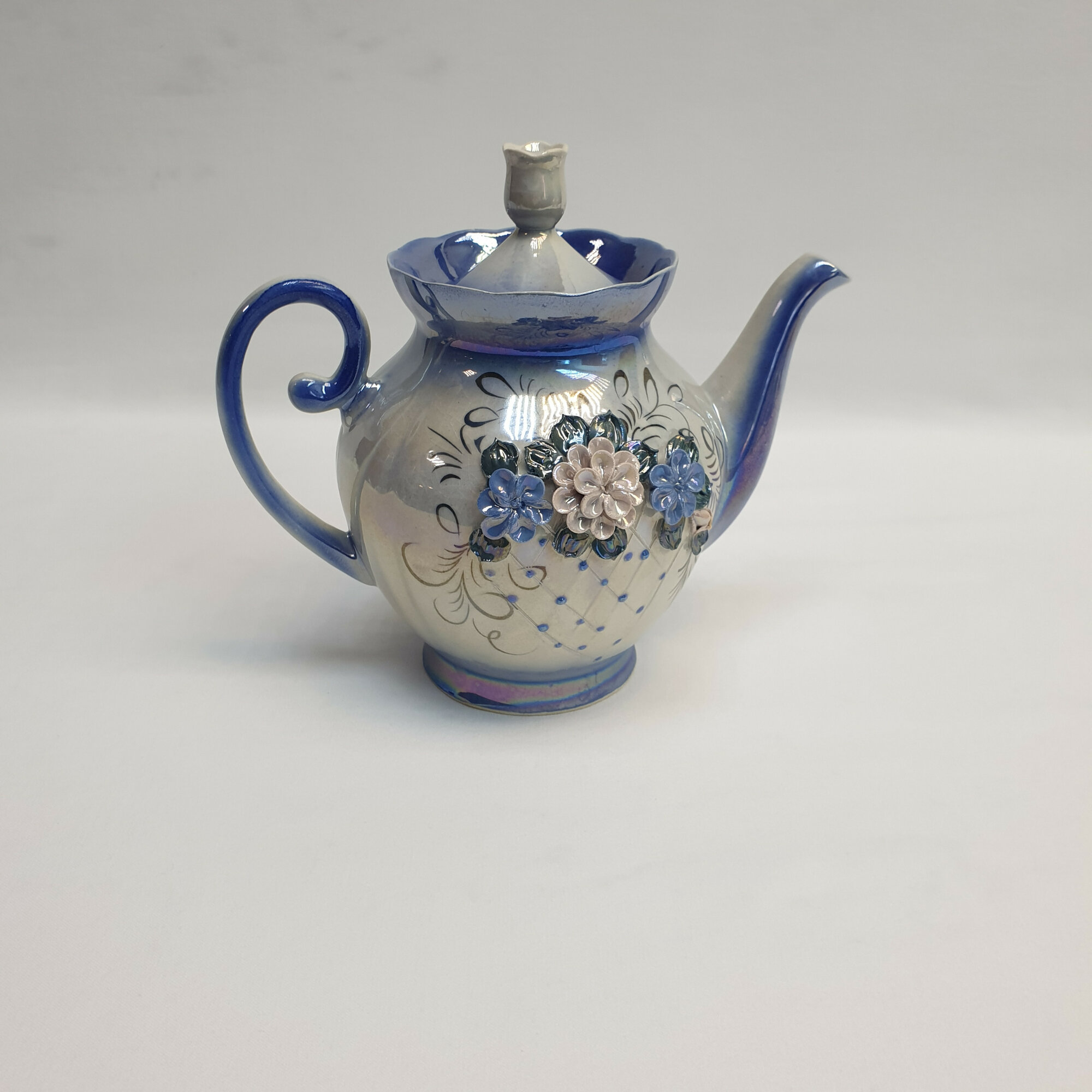 Винтажный чайник, керамика лепнина 0.8 л, СССР