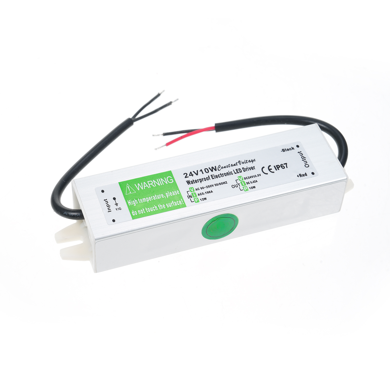 Блок питания трансформатор адаптер LED IP67 водонепроницаемый AC 90V-250V DC 24V 10W стабильное напряжение для лент светодиодных, уличных световых коробок, вывесок, материал алюминиевый сплав, размер 9.5*3.0*2.0см, вес 110г, в комплект входит 1 шт