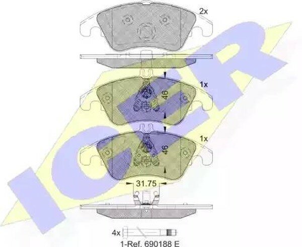 Колодки тормозные передние ICER 181865 Mb С, E, Cls W204, S204, C218, W212, S212, A207, C207 2.1-6.2 01.07->