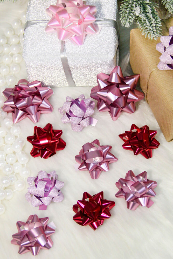 Набор бантов для подарочной упаковки блики романтики, розовый и бордо, 5-7 см, 12 шт, Koopman International ATC001430