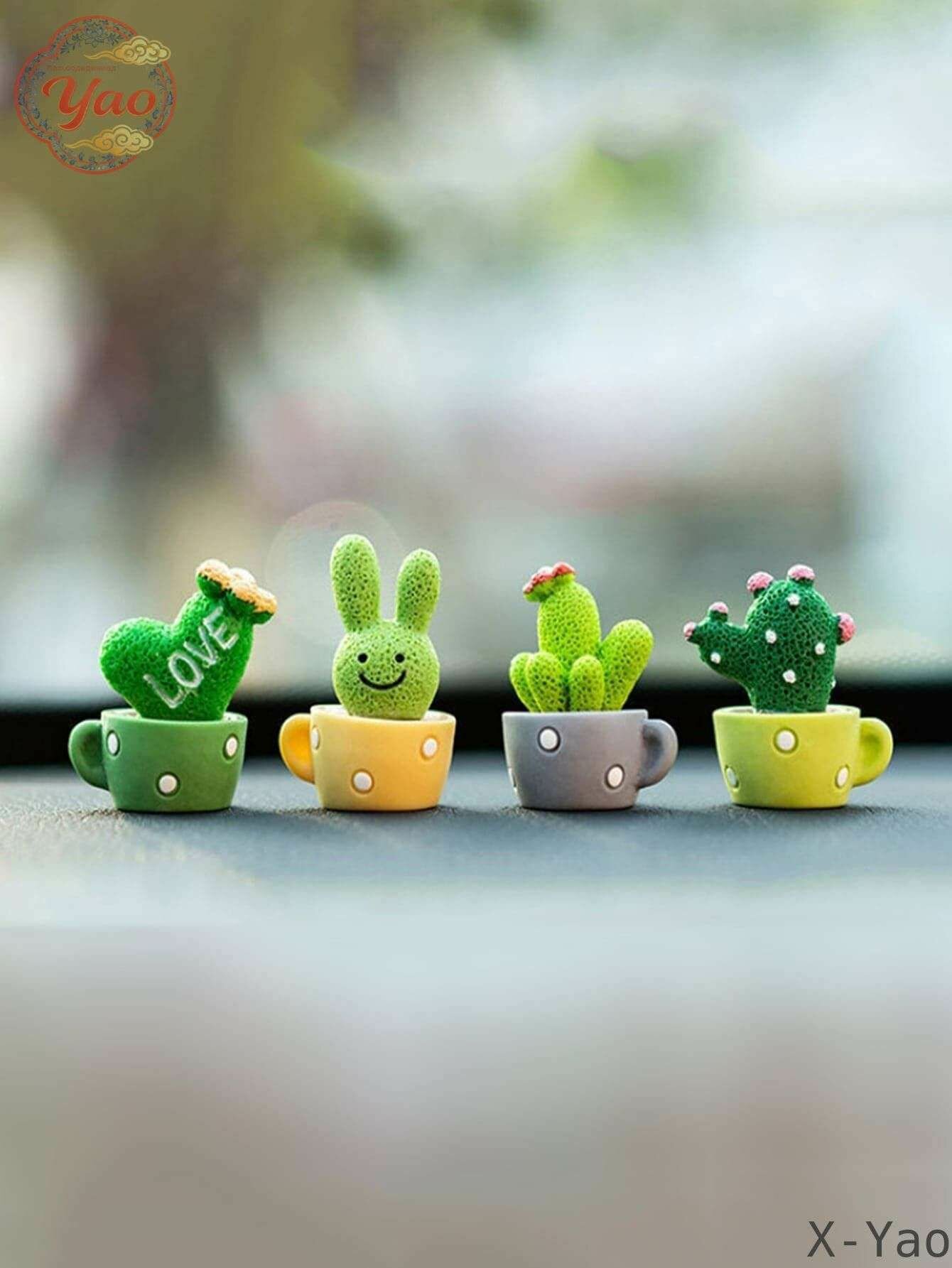 Набор настольных декоративных фигурок кактусов, 4 штуки, стильные украшения для дома, офиса или гостиной, создают атмосферу уюта и природы