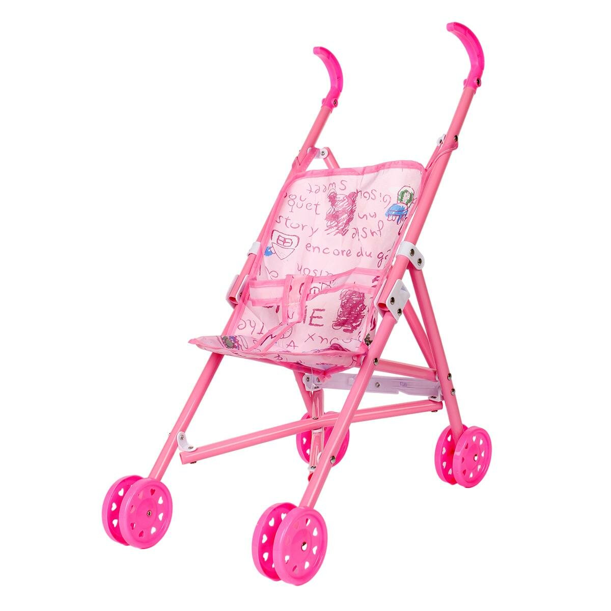 Коляска-трость для куклы 54 см, яркая розовая, складывающаяся, безопасная
