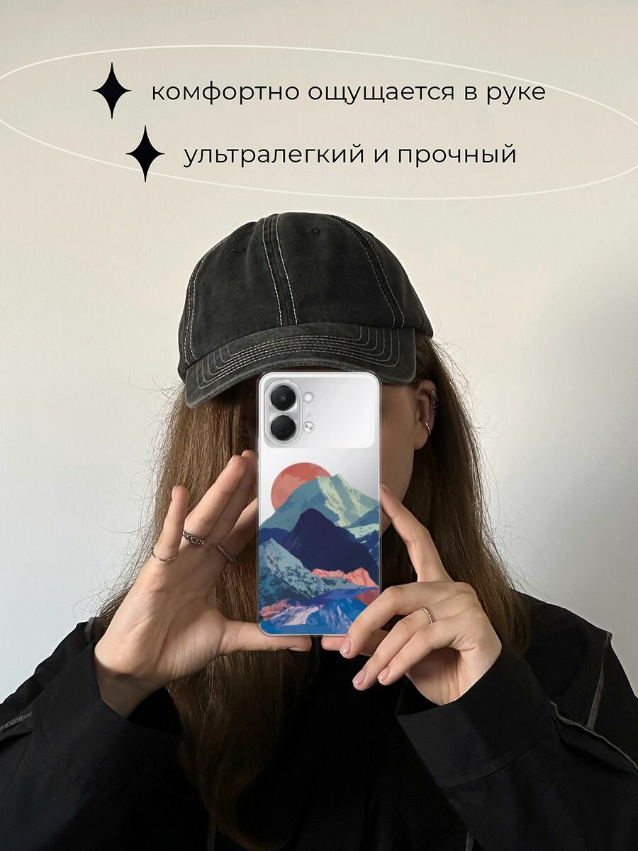 Чехол на Tecno Spark Go 3 / Текно Спарк Го 3 с принтом Закат в снежных горах, прозрачный — фото 1
