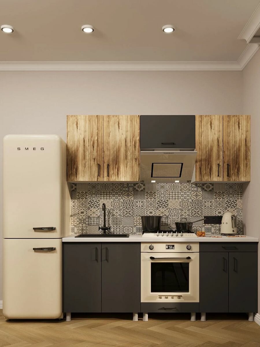 Кухонный гарнитур (кухня) Кантри 2 м с окапом, столешницей, модулем под духовой шкаф, МДФ/ЛДСП, 2000х2160х600, тэкс