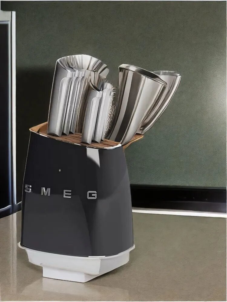 Набор для резки сыра Smeg из 7 предметов с подставкой и разделочной доской, стальные ножи