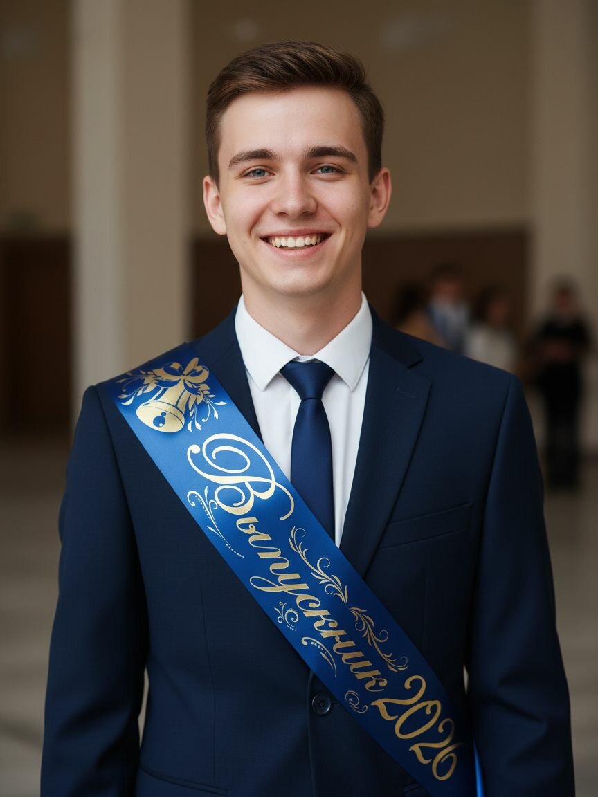 Лента Выпускник 2026 сатин премиум, цвет ленты синий, цвет надписи золото 1 шт