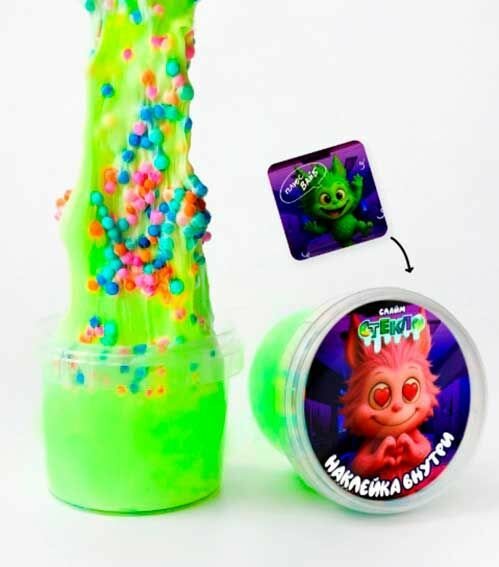 Слайм Новая химия Стекло, Butter, лизун зеленый, шарики, наклейка внутри, 55 г