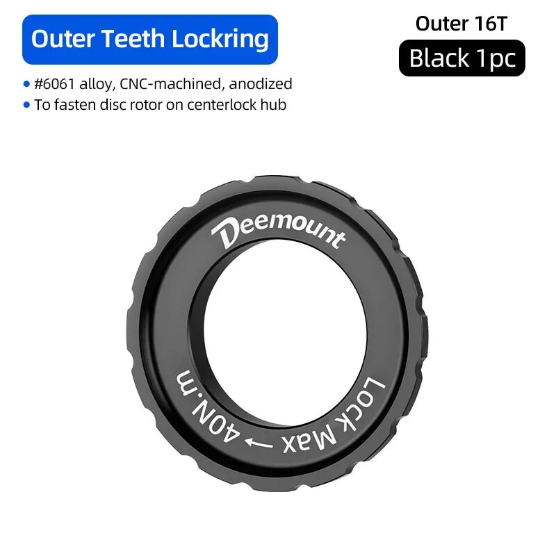 Адаптер Deemount для крепления дискового тормоза Centerlock на 6-болтовый Черный, Outer Teeth BK D23