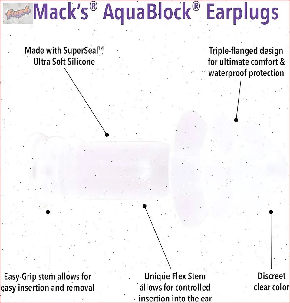 Mack's AquaBlock Earplugs - Фиолетовые силиконовые беруши для плавания и защиты от воды — фото 1