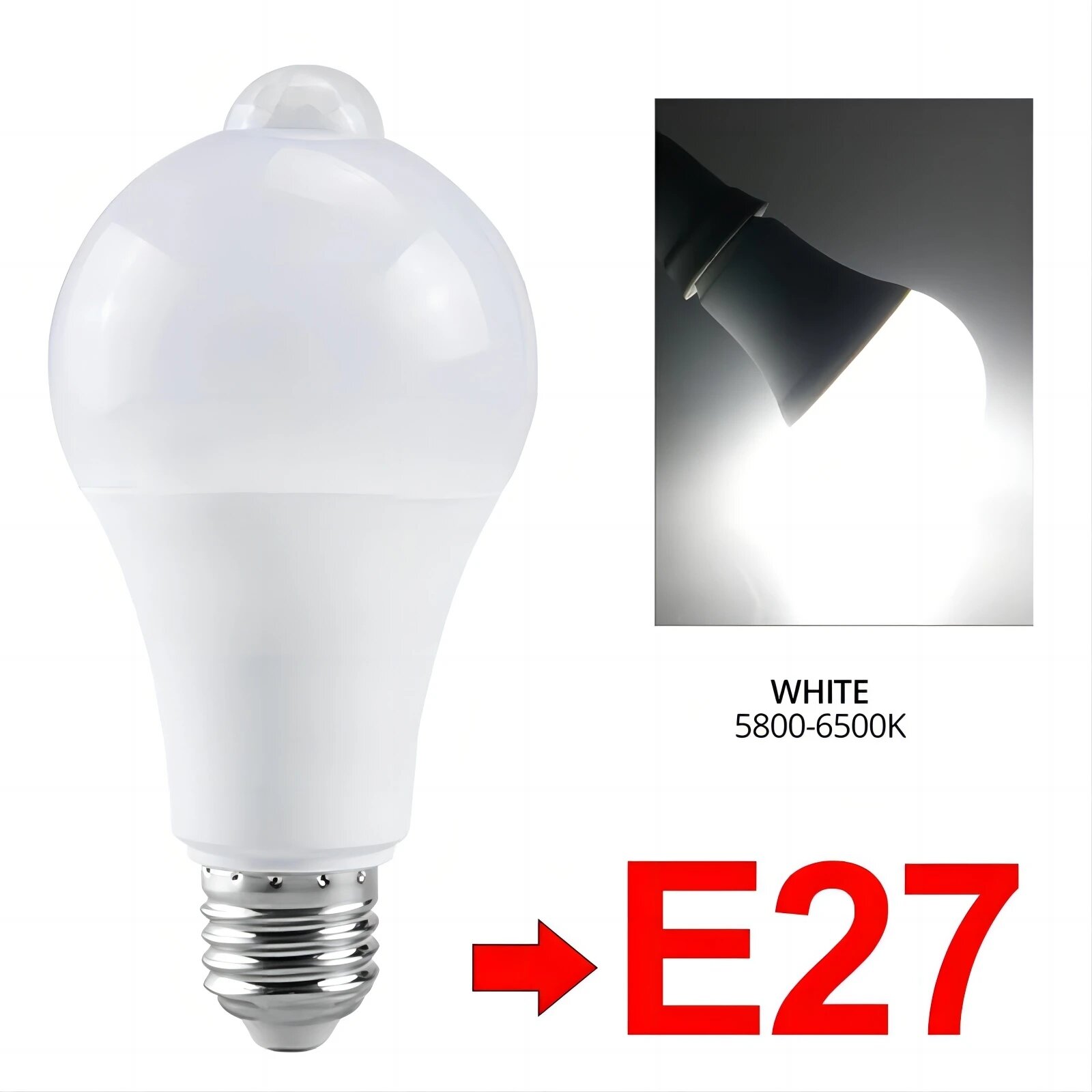 Светодиодная лампа E27 White с датчиком движения, 12 Вт