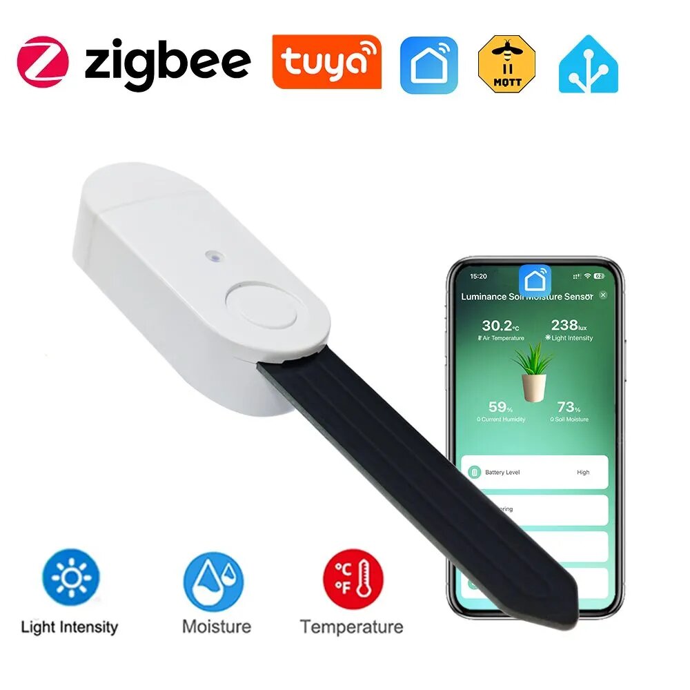 Tuya Zigbee датчик влажности почвы с датчиком освещенности, smart life