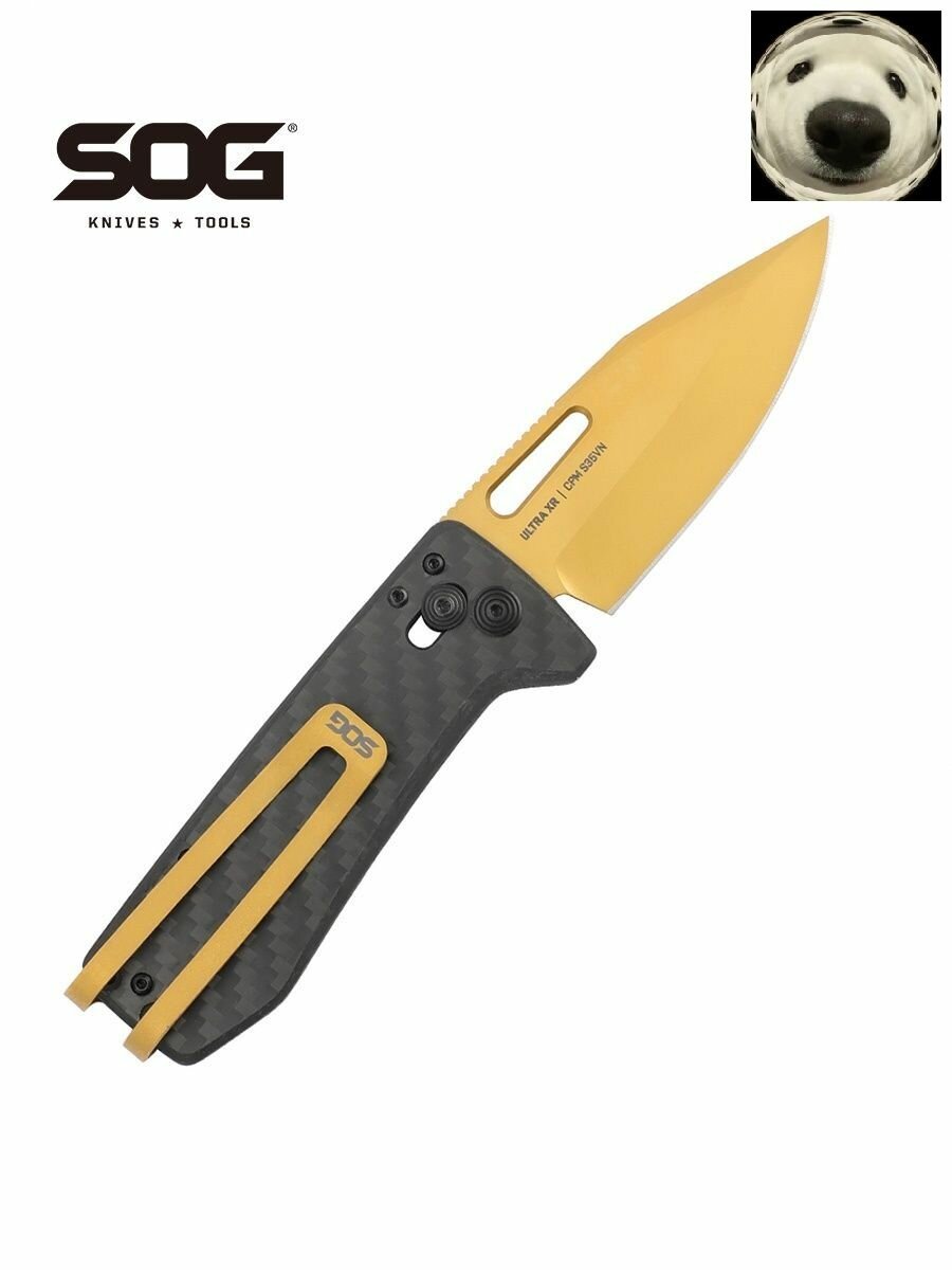 SOG Ultra XR, Складные ножи из нержавеющей стали, Рукоятка из углеродного волокна, Золотистый
