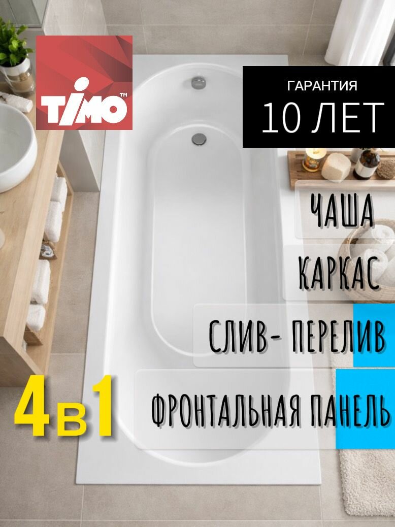 Ванна 4в1 ROHA 130х70: ванна, каркас, сифон, панель