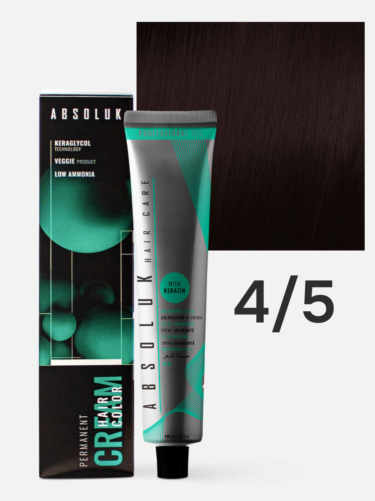 Крем - краска для волос профессиональная Absoluk Hair Color Cream 4.5 Каштановый Махагоновый, 100 мл