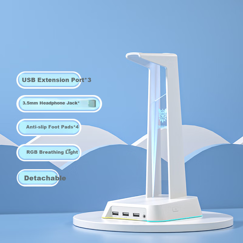 ONIKUMA ST-2 Белый RGB-подставка для игровых наушников с USB-хабом и дисплеем Цвет：Белая RGB-многофункциональная