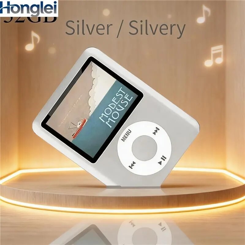 MP3-плеер Honglei 32 ГБ Silver/Silvery, с диктофоном для хранения музыки и аудиокниг, SD-карта