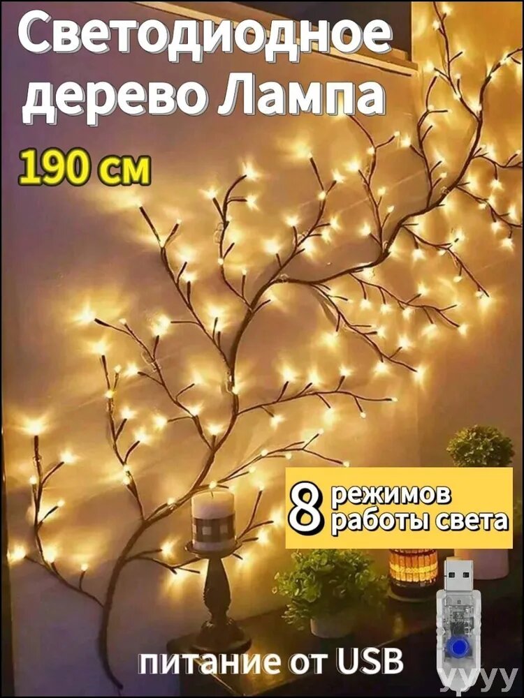 Электрогирлянда интерьерная Филаментная 72 ламп, 1.9 м, питание От порта USB, 1 шт