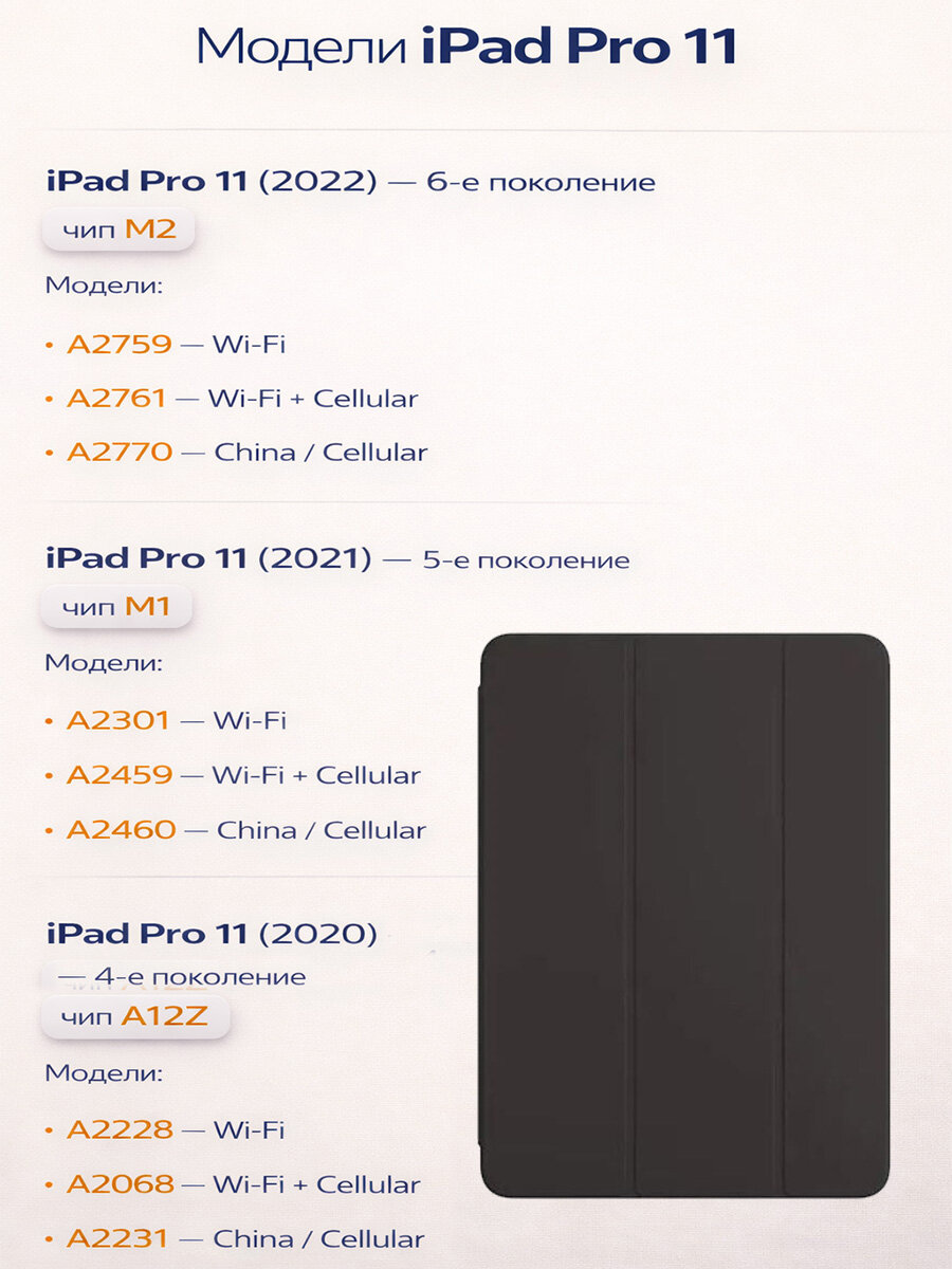 Чехол на Apple iPad Pro 11(M2) 2022/ 2021/ 2020 года, Smart Folio (магнитное крепление), черный