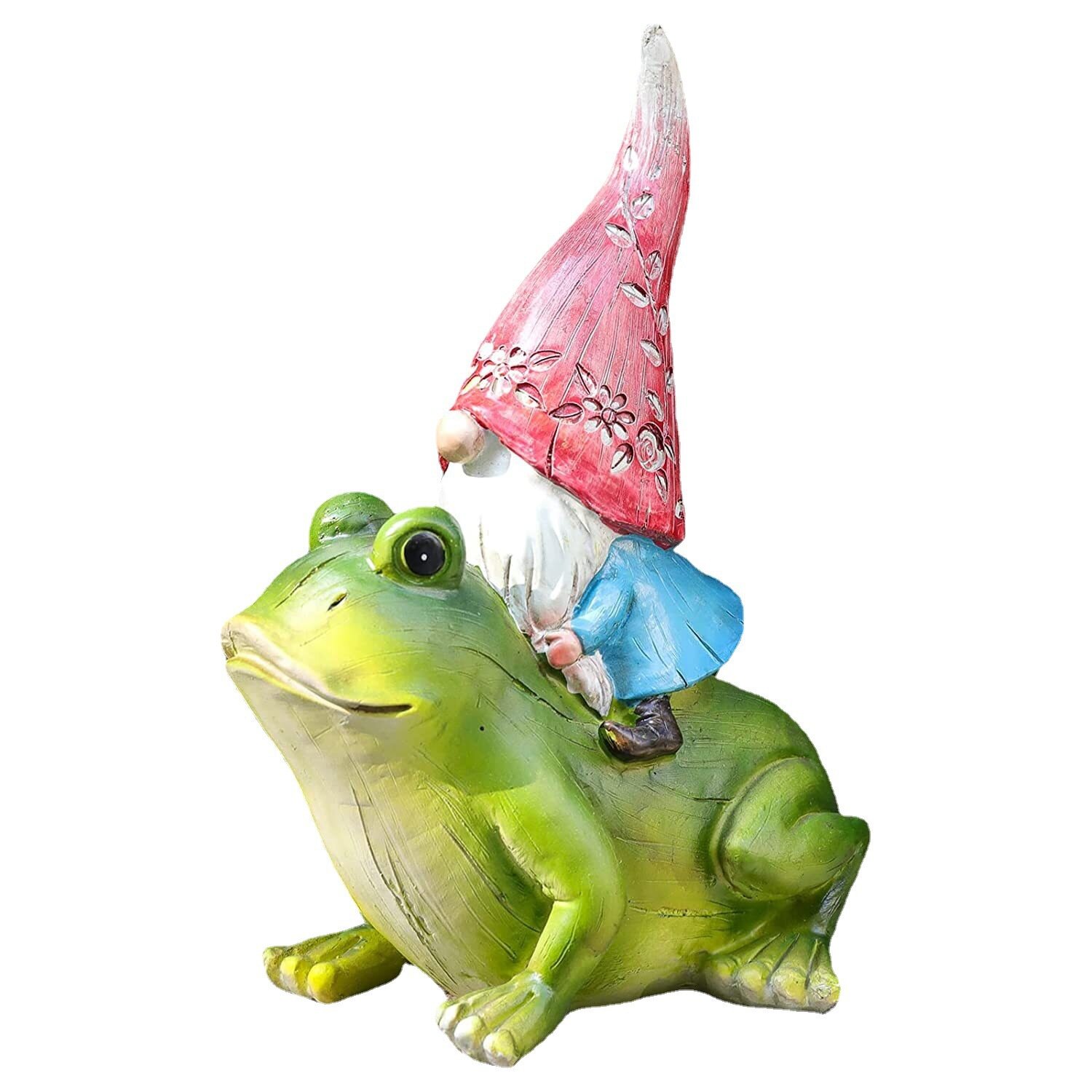 Причудливая садовая скульптура гнома с лягушкой, фигурка гнома, едущего верхом на лягушке, уникальная уличная статуя, идеально подходящая для украшения сада, патио или двора.