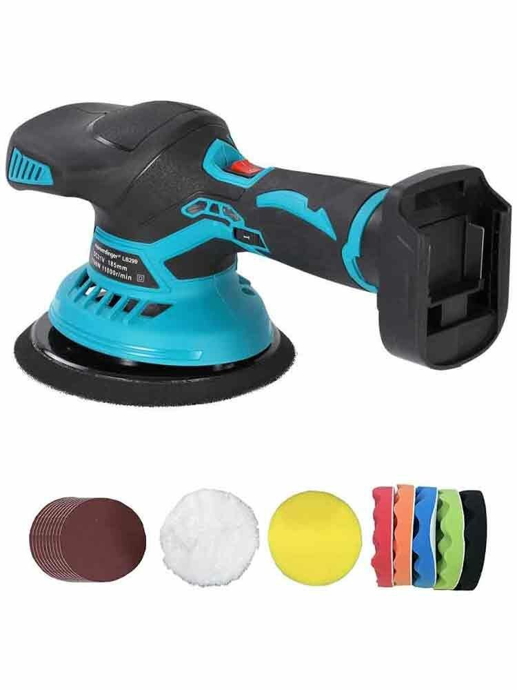 Heimerdinger Аккумуляторная полировальная машина LB299, 1100Вт, 150мм, 6 скоростей, 18-21В, комплект с аксессуарами для авто, дерева, металла, Нет батареи