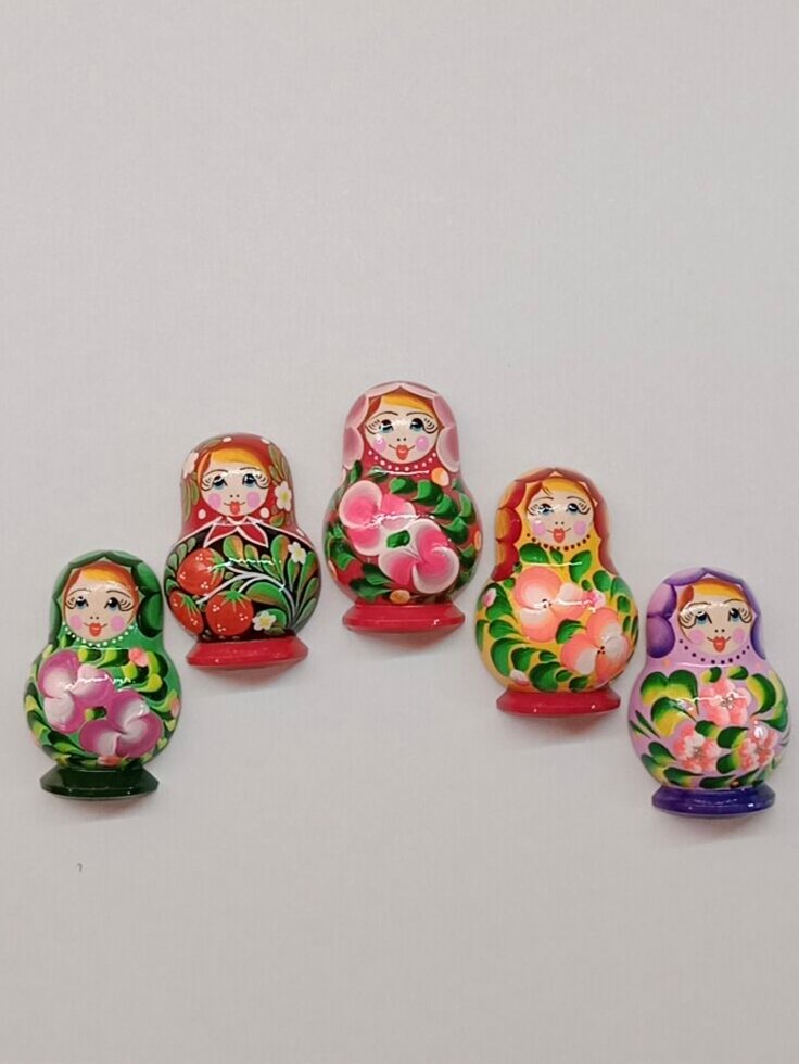 Магниты "Матрешки", деревянные, для холодильника, 6 см, 5 штук