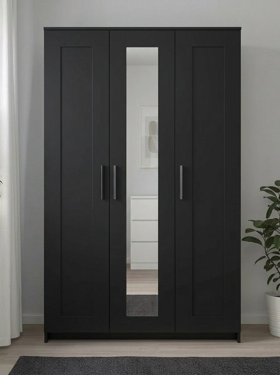 Шкаф с зеркалом Икеа Бримнэс распашной в спальню 78х190х50 см, черный