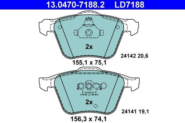 Колодки тормозные дисковые передн, CERAMIC, VOLVO: XC90 2.5 T/3.2/3.2 AWD/D3/ D5/D5/T6 02- Ate арт. 13.0470-7188.2