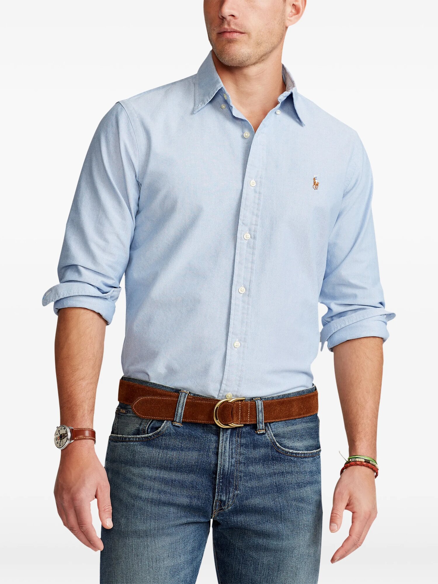 Рубашка Polo Ralph Lauren Logo-embroidered button-down shirt, размер 2XL, blue — фото 1