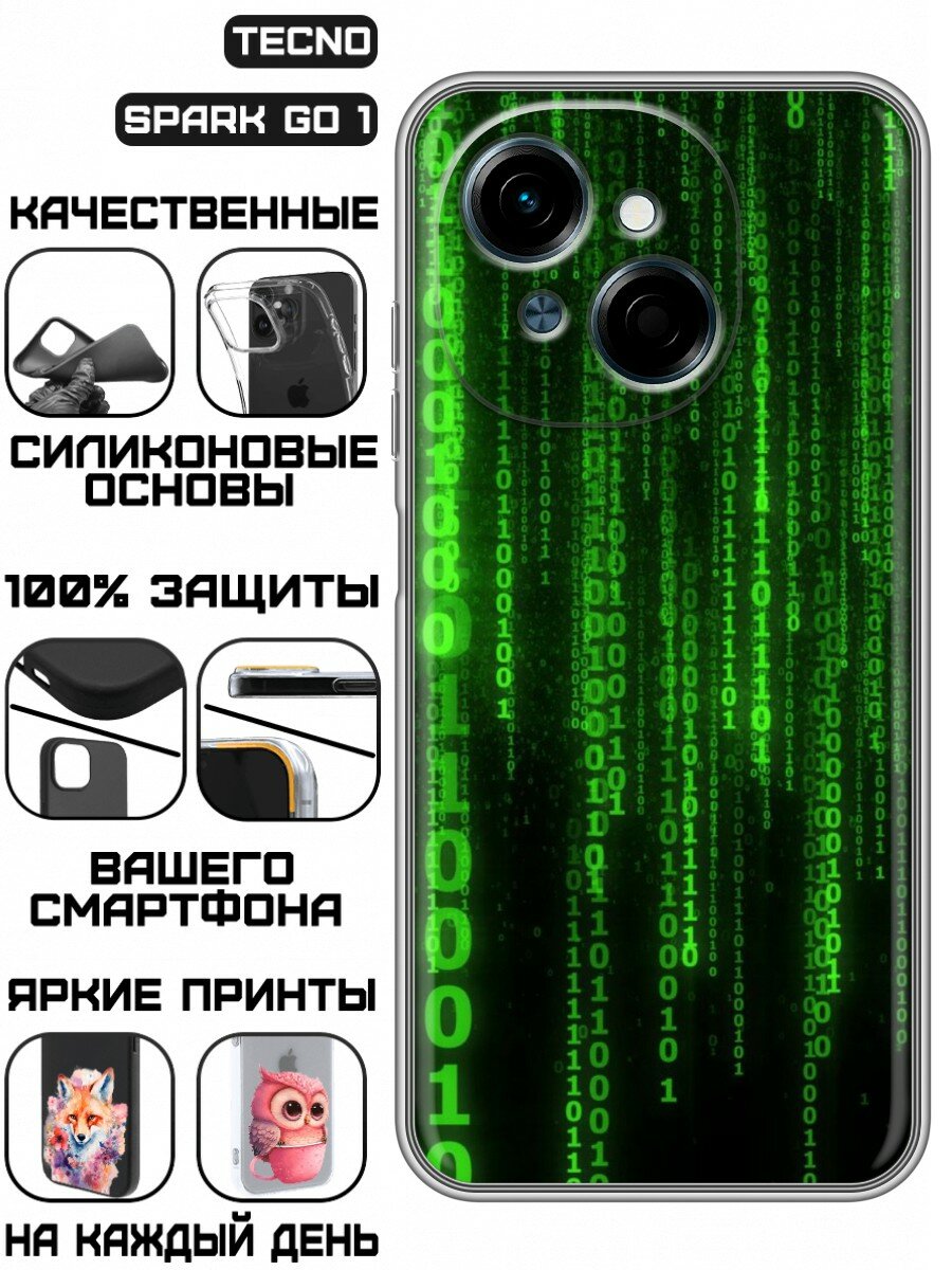 Чехол для Tecno Spark Go 1 с принтом для мужчин с Текстом матрицы (Техно Спарк Го 1)
