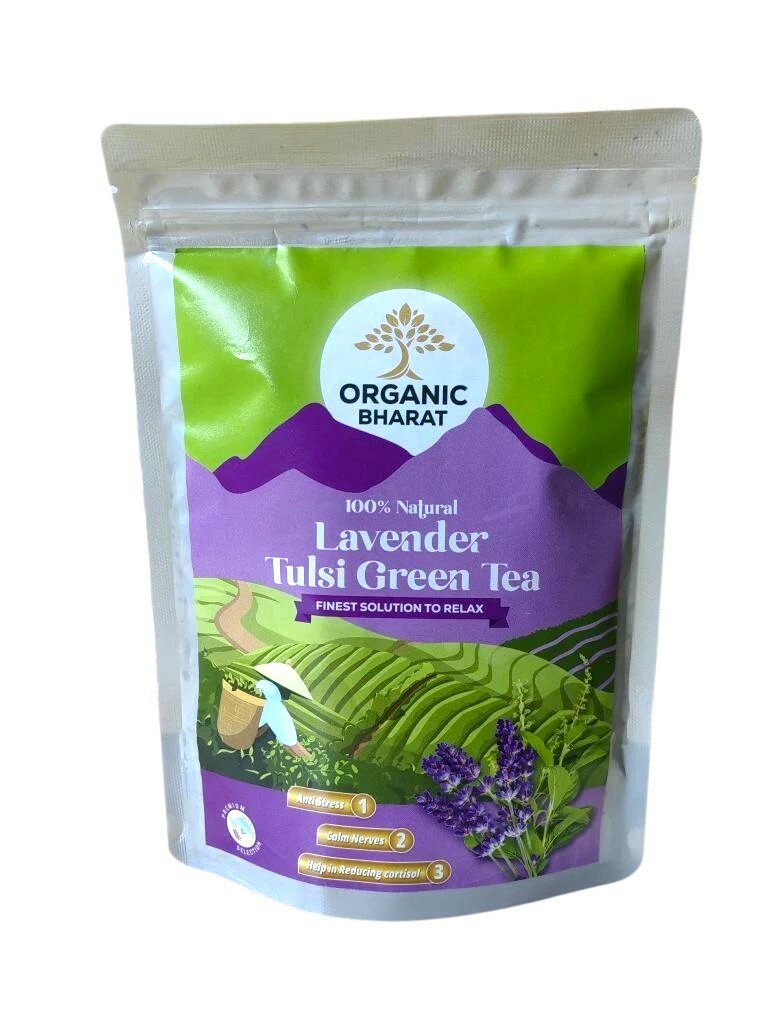 LAVENDER Tulsi Green Tea, Organic Bharat (лаванда Тулси зелёный чай, Органик Бхарат), 75 г.