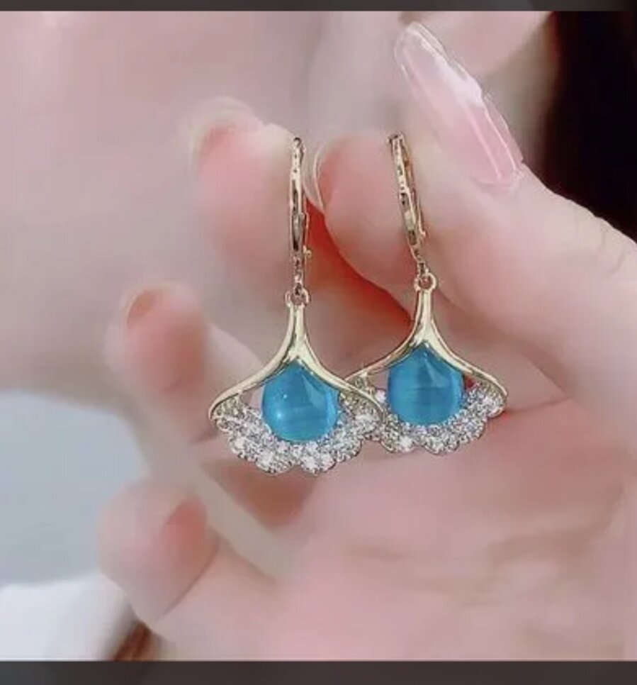 Серьги с подвесками, кошачий глаз синтетический