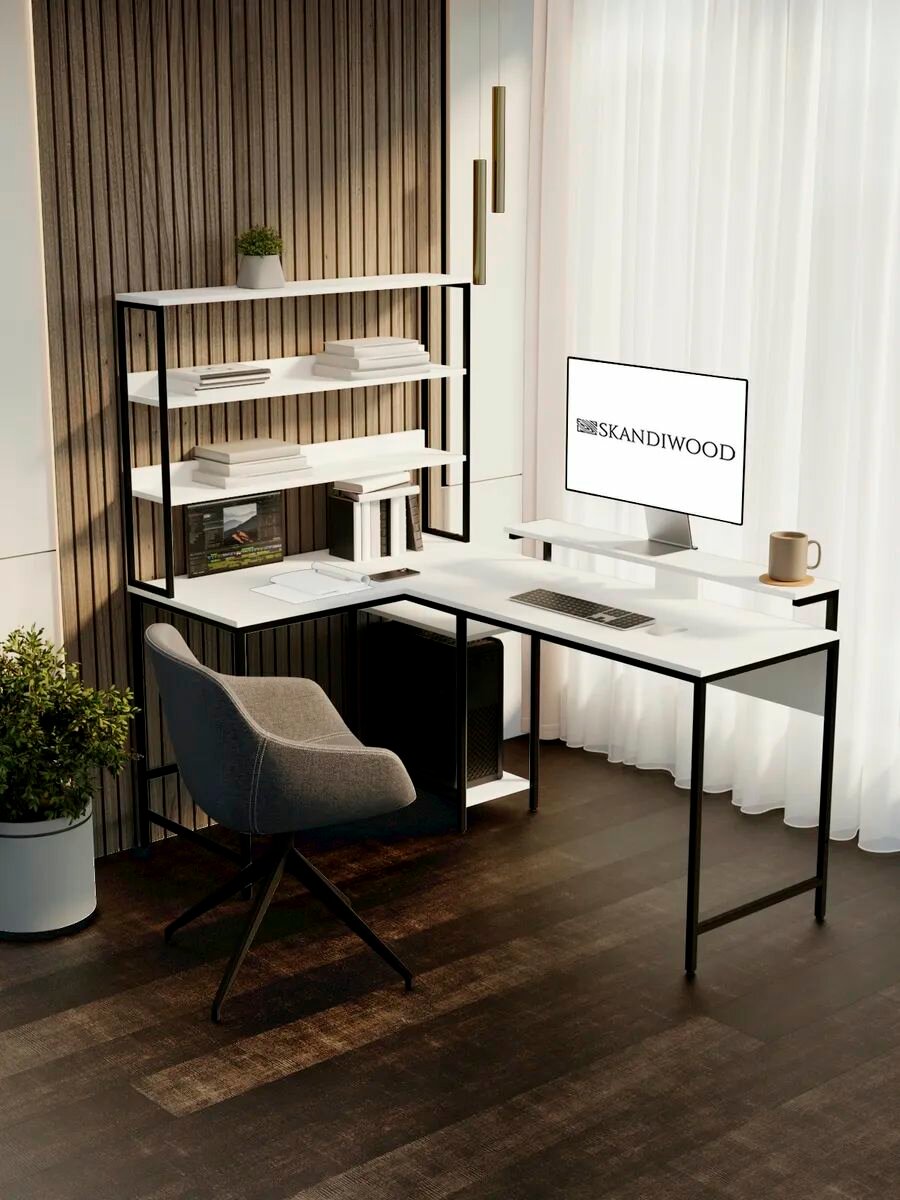 Стол компьютерный угловой письменный для школьника с полками