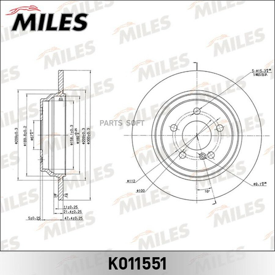 MILES K011551 Диск тормозной MERCEDES W220 2.8-3.5 98-05 задний D=300мм. ()