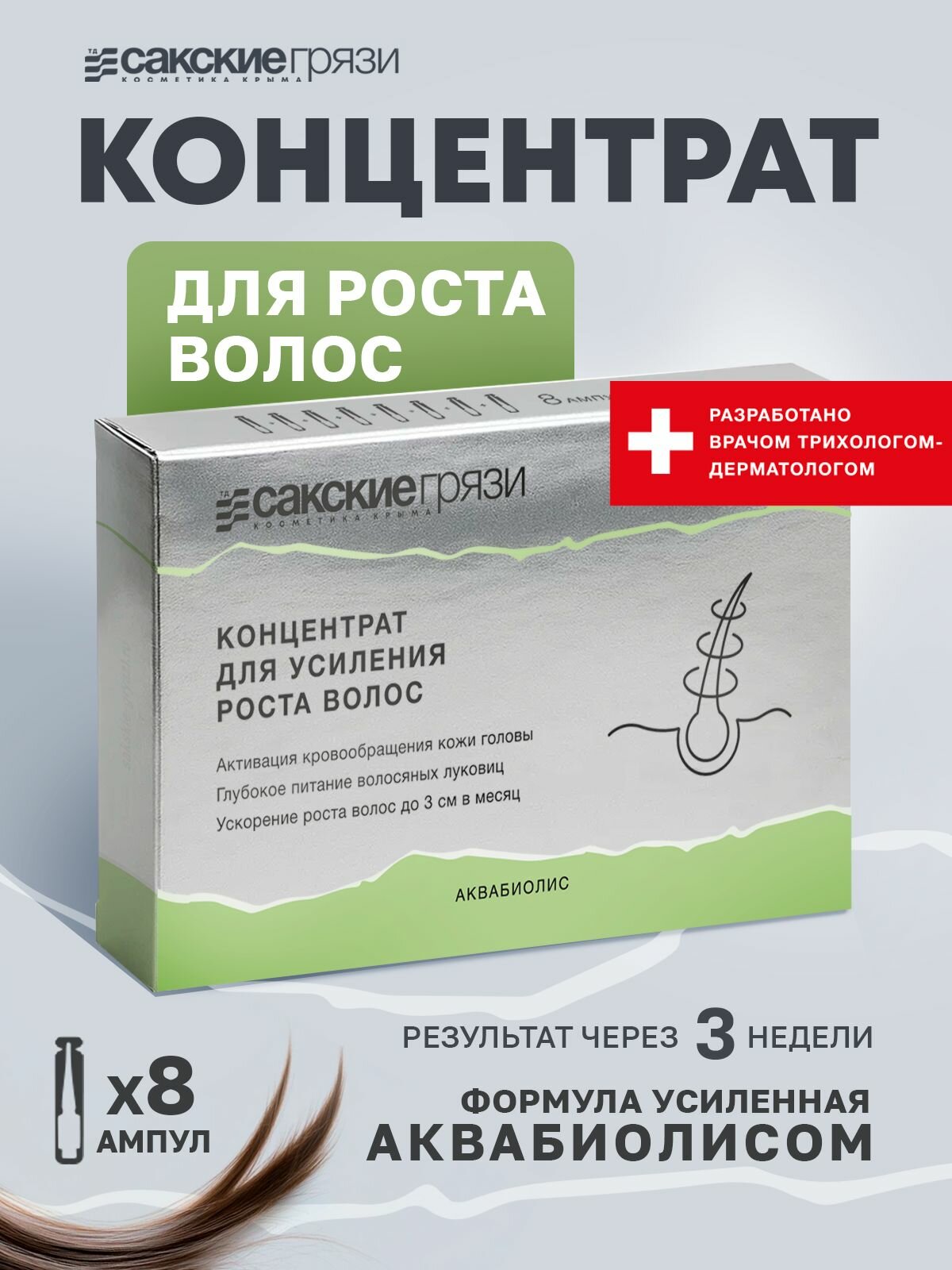 Концентрат для усиления роста волос в ампулах аквабиолис, 40 мл.